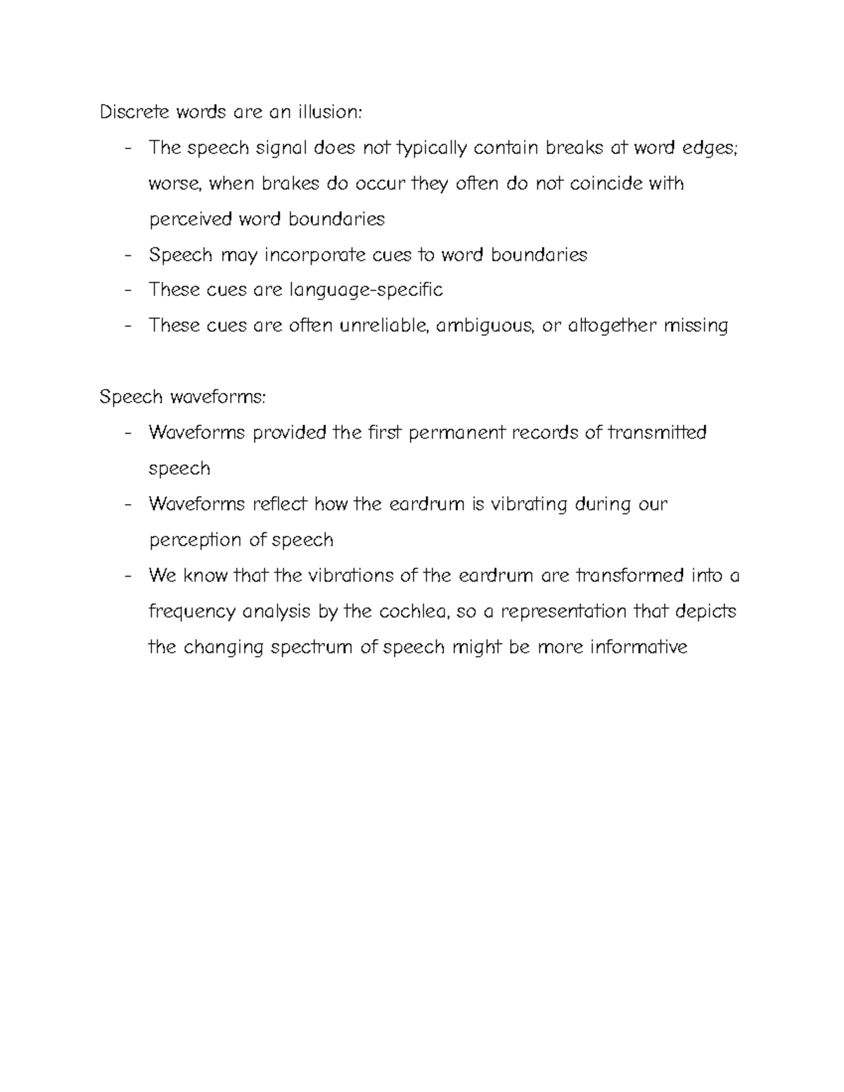 Clps 0800- lecture notes - Discrete words are an illusion: - The speech ...