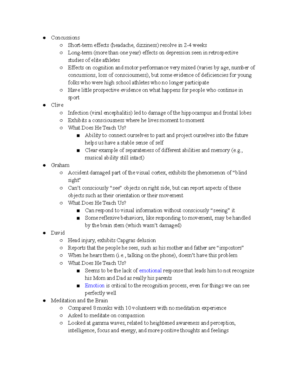 Psych 103 Notes - Concussions Short-term effects (headache, dizziness ...