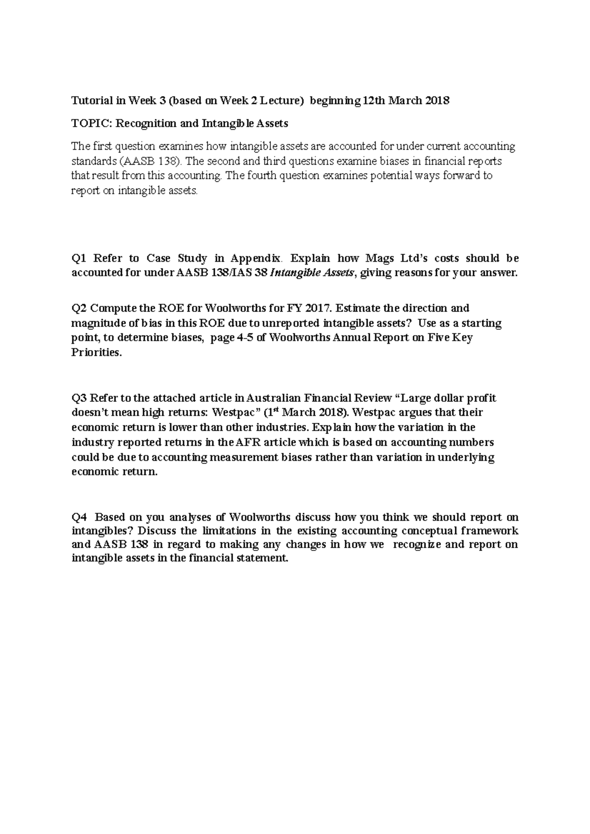 Week3 Tutorial Questions Recognition - Tutorial in Week 3 (based on ...