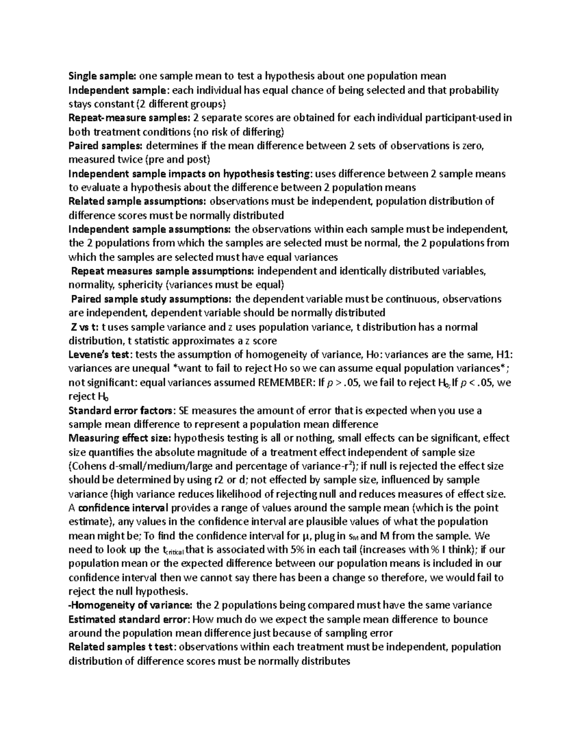 Psych stats test 3 ch 9 - test 3 summary consolidated with practice ...