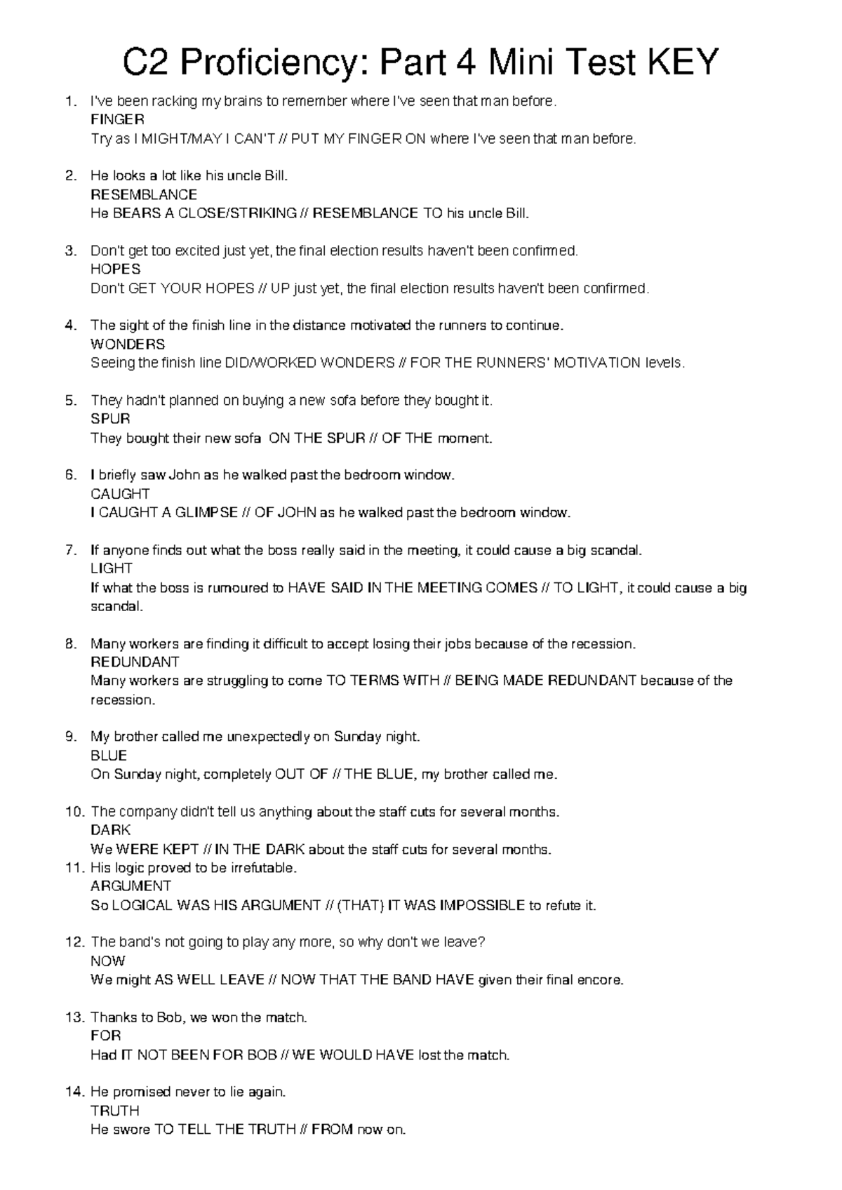 C2 proficiency part 4 mini test key - C2 Proficiency: Part 4 Mini Test ...