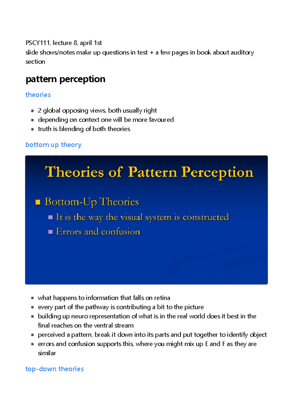 Pattern perception and localization of function, PSCY111, lecture 8 ...