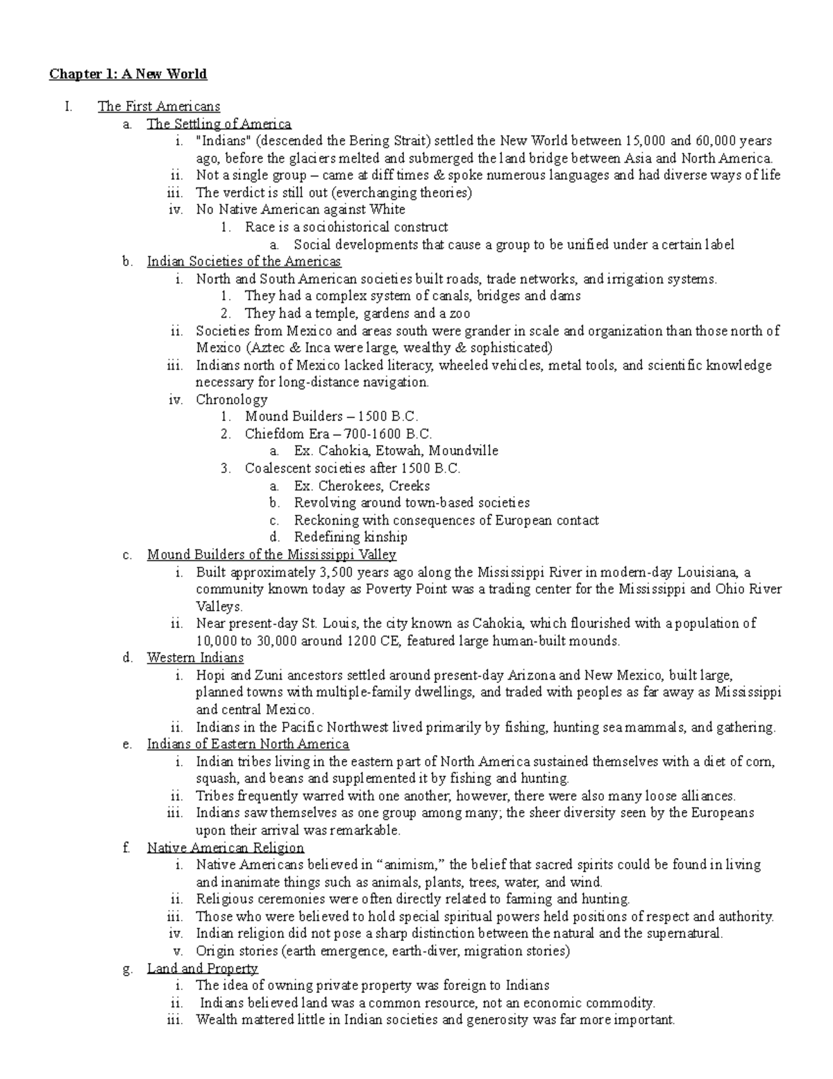 Chapter 1 Notes - Chapter 1: A New World I. The First Americans a. The ...