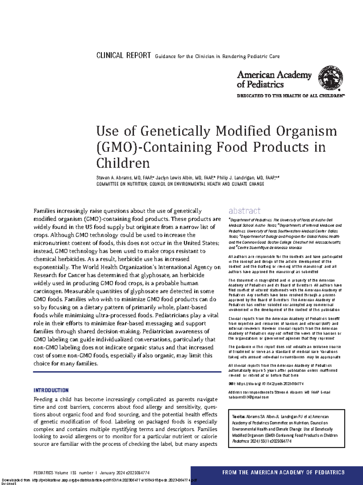 Peds - notes - CLINICAL REPORT Guidance for the Clinician in Rendering ...