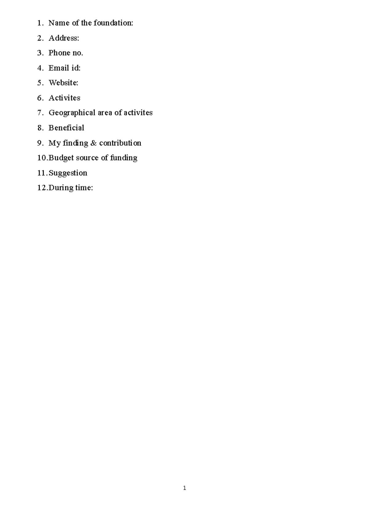 NGO Report Format - As per titleas per title - 1. Name of the ...