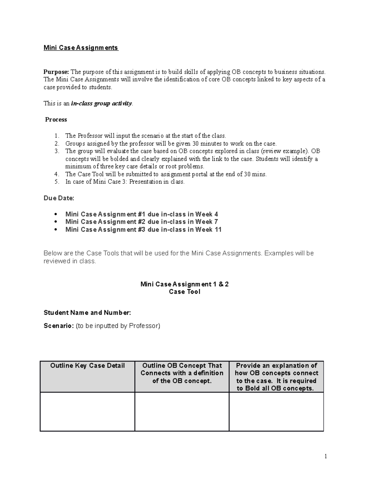 Mini Case Assignment Overview - Mini Case Assignments Purpose: The ...