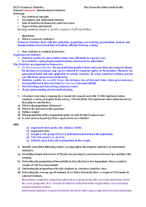 EC 203 Tutorial 1 - introduction to statistics - EC203 Economic ...