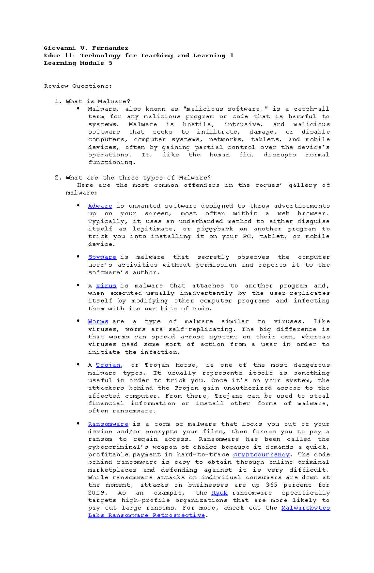 Educ 11 - Learning Modules No. 6 - Giovanni V. Fernandez Educ 11 ...