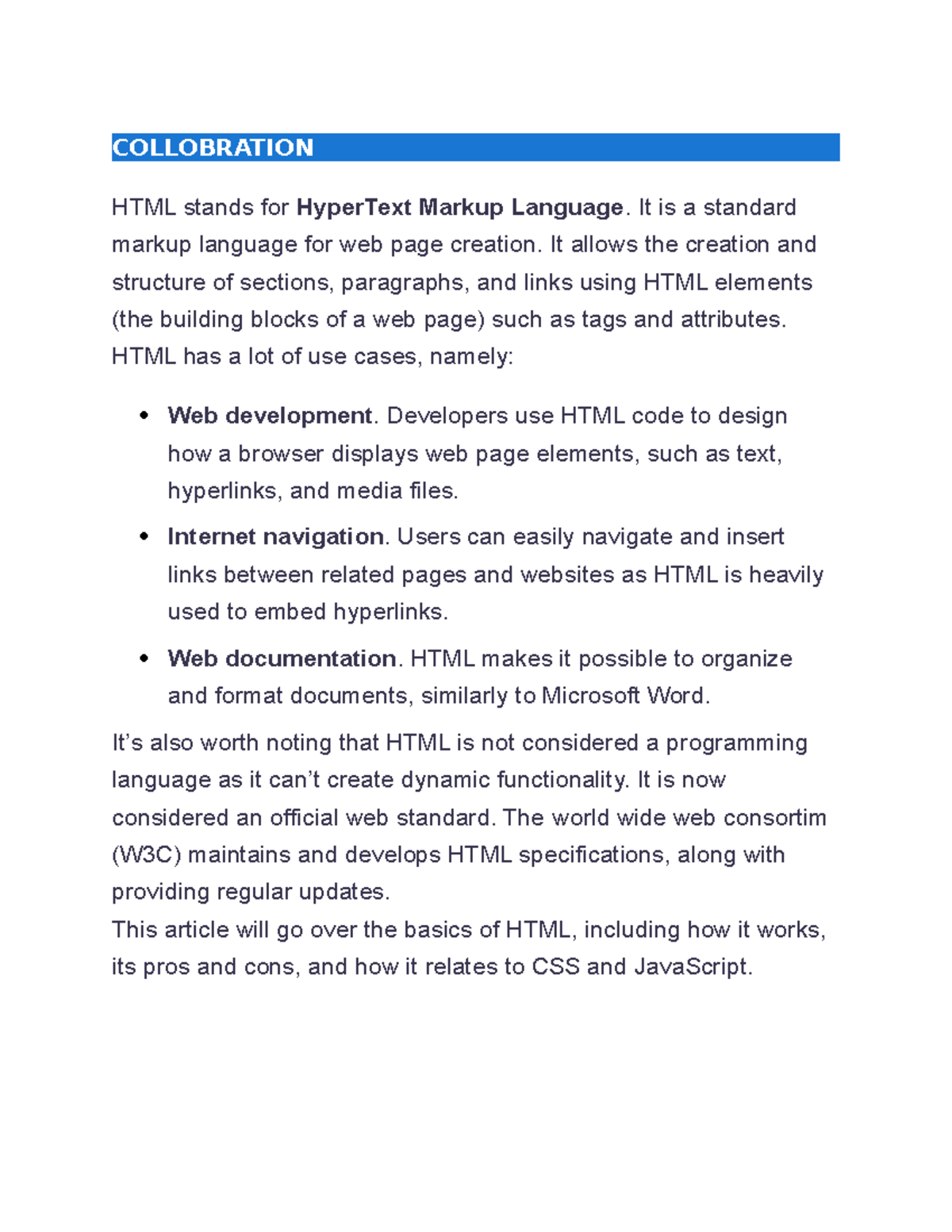 Collobration - hi guys - COLLOBRATION HTML stands for HyperText Markup ...