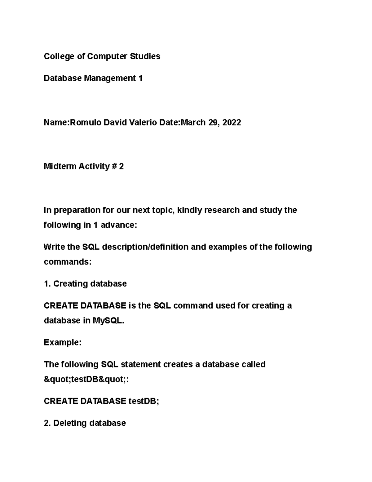 Database Management 1 - College of Computer Studies Database Management ...
