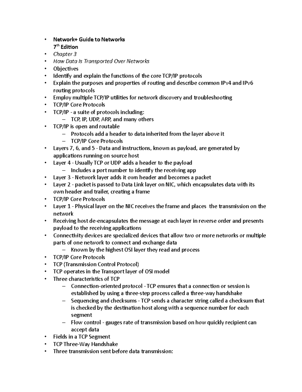 Ch3net - Lecture notes 3 - Network+ Guide to Networks 7 th Edition ...