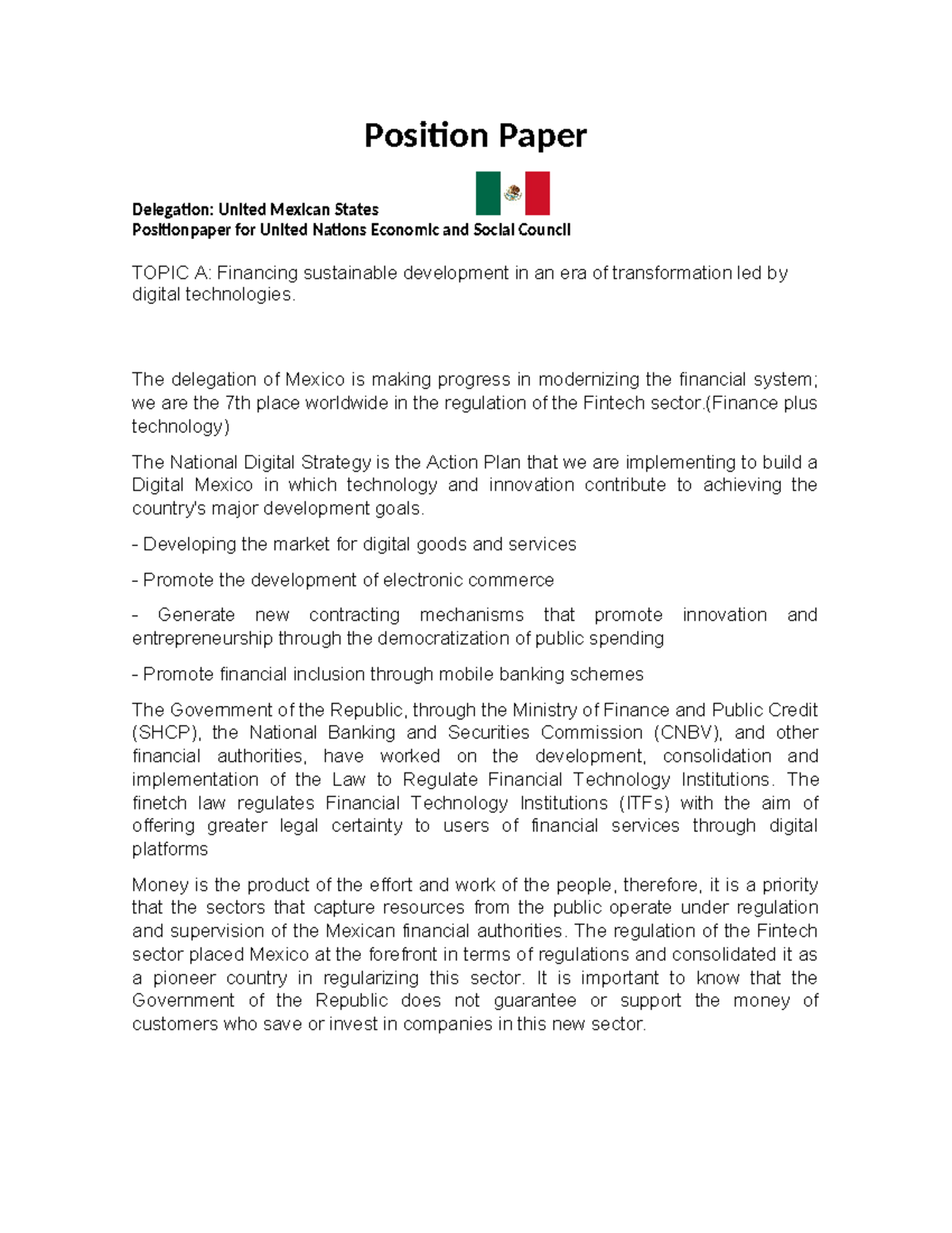 Mexico postura A - Position Paper Delegation: United Mexican States ...