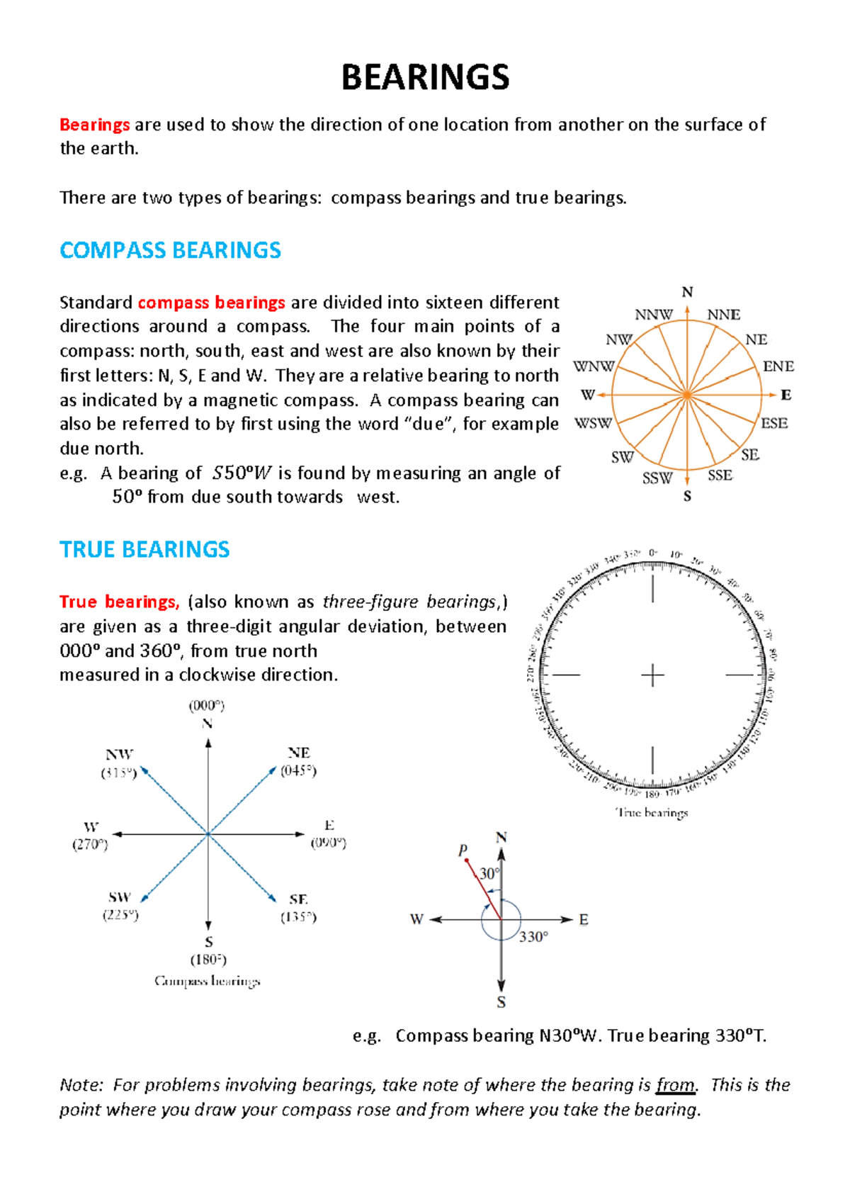 Bearings (notes) - used in an extra curricular math course - BEARINGS ...