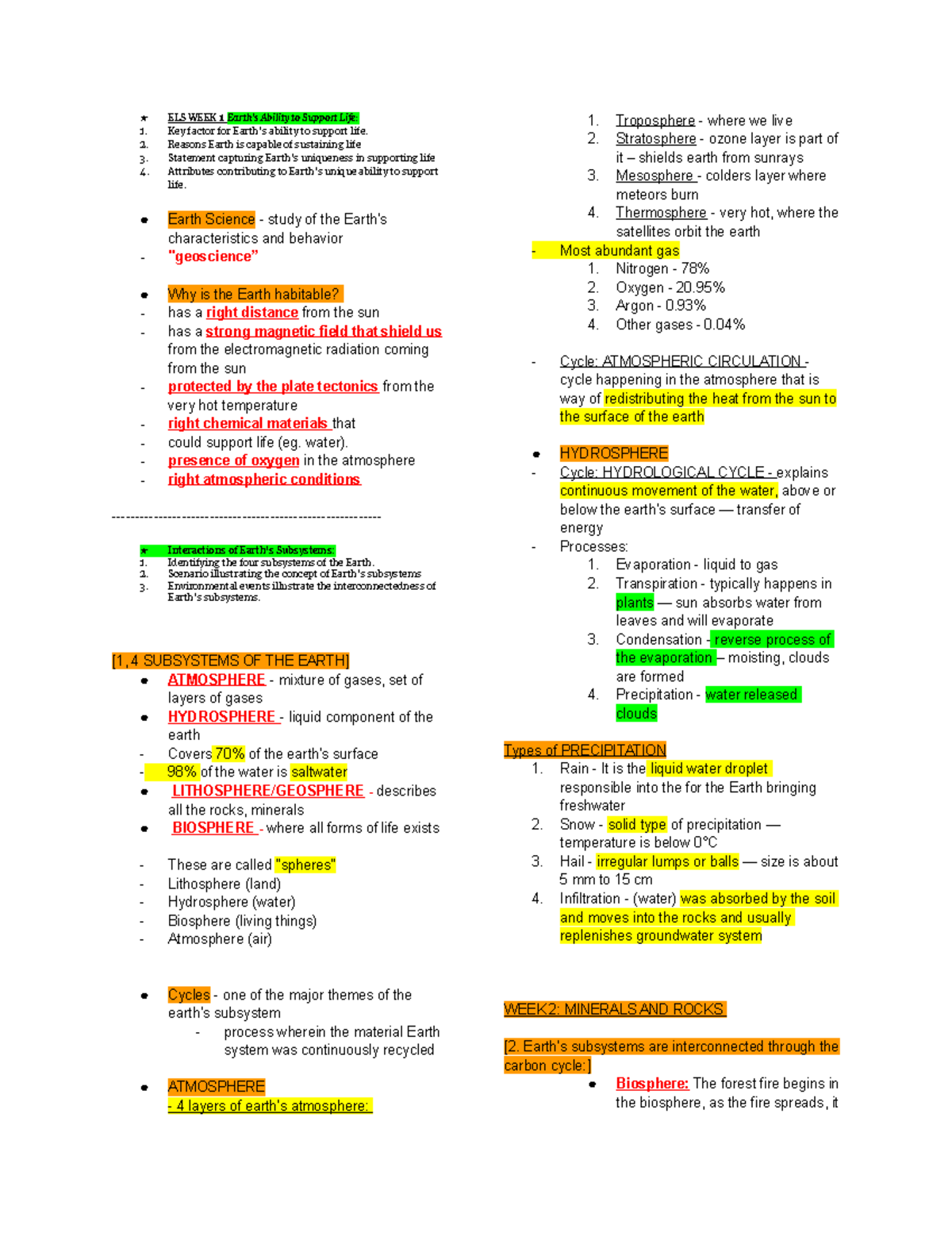 Earth and Life Science Q1 Reviewer - ★ ELS WEEK 1 Earth's Ability to ...