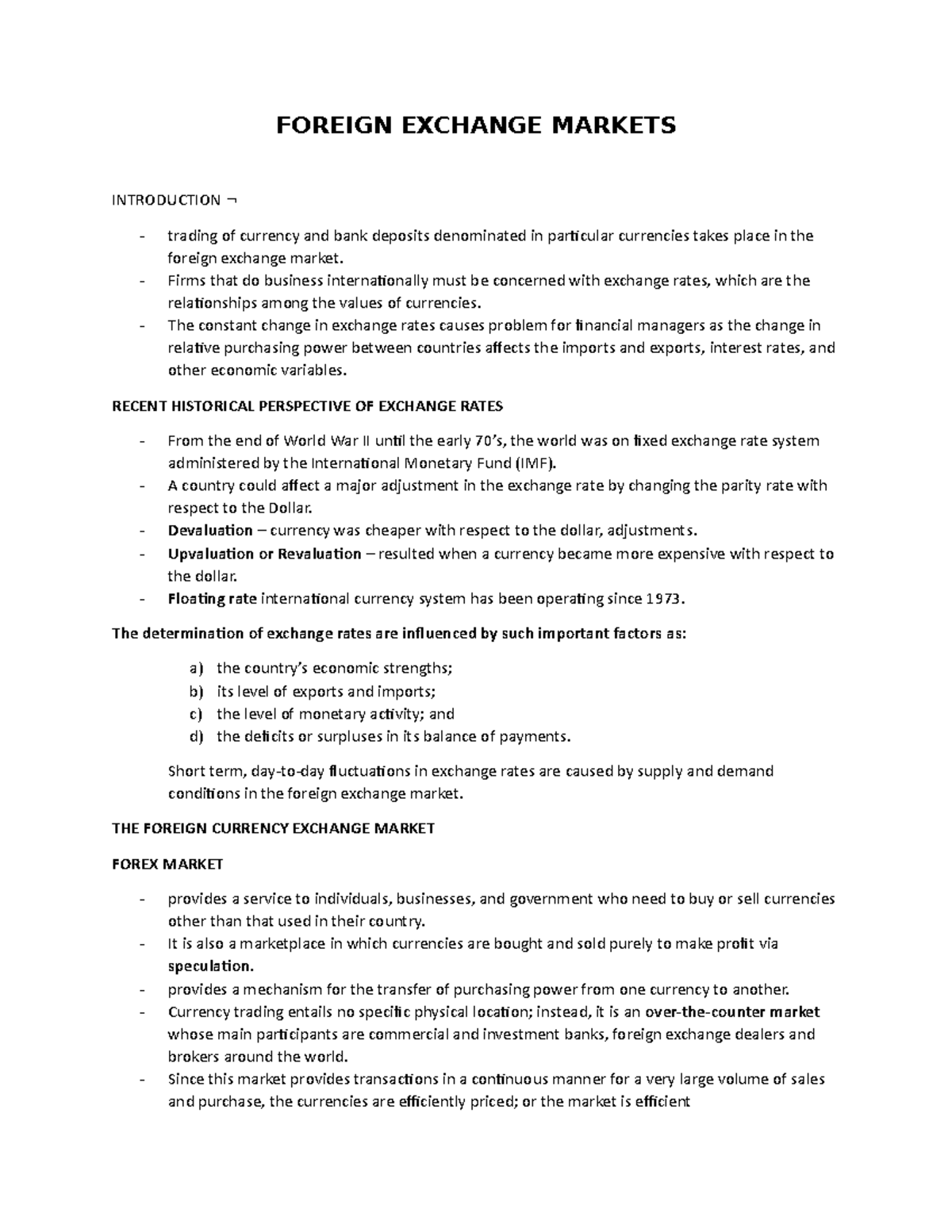 Foreign Exchange Markets - FOREIGN EXCHANGE MARKETS INTRODUCTION ...