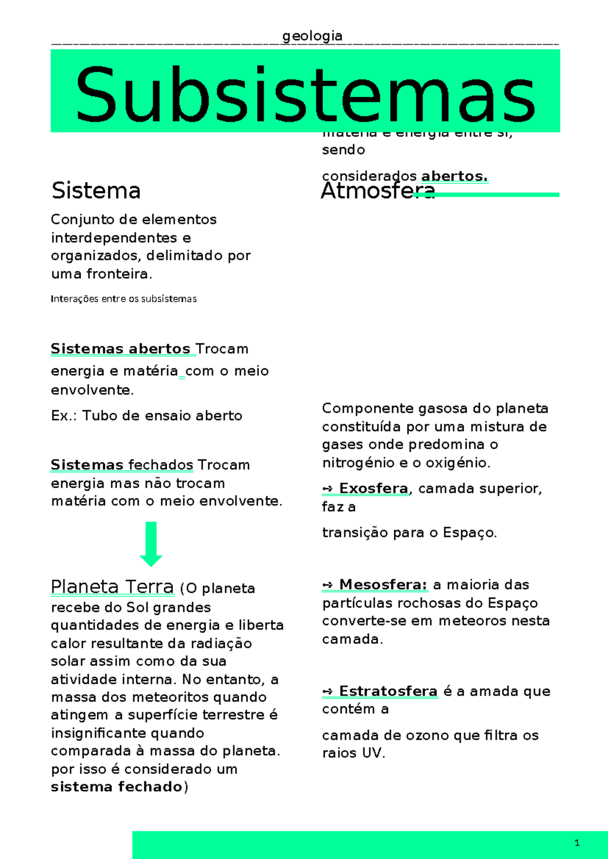 Res geo - resumos - Conjunto de elementos interdependentes e ...