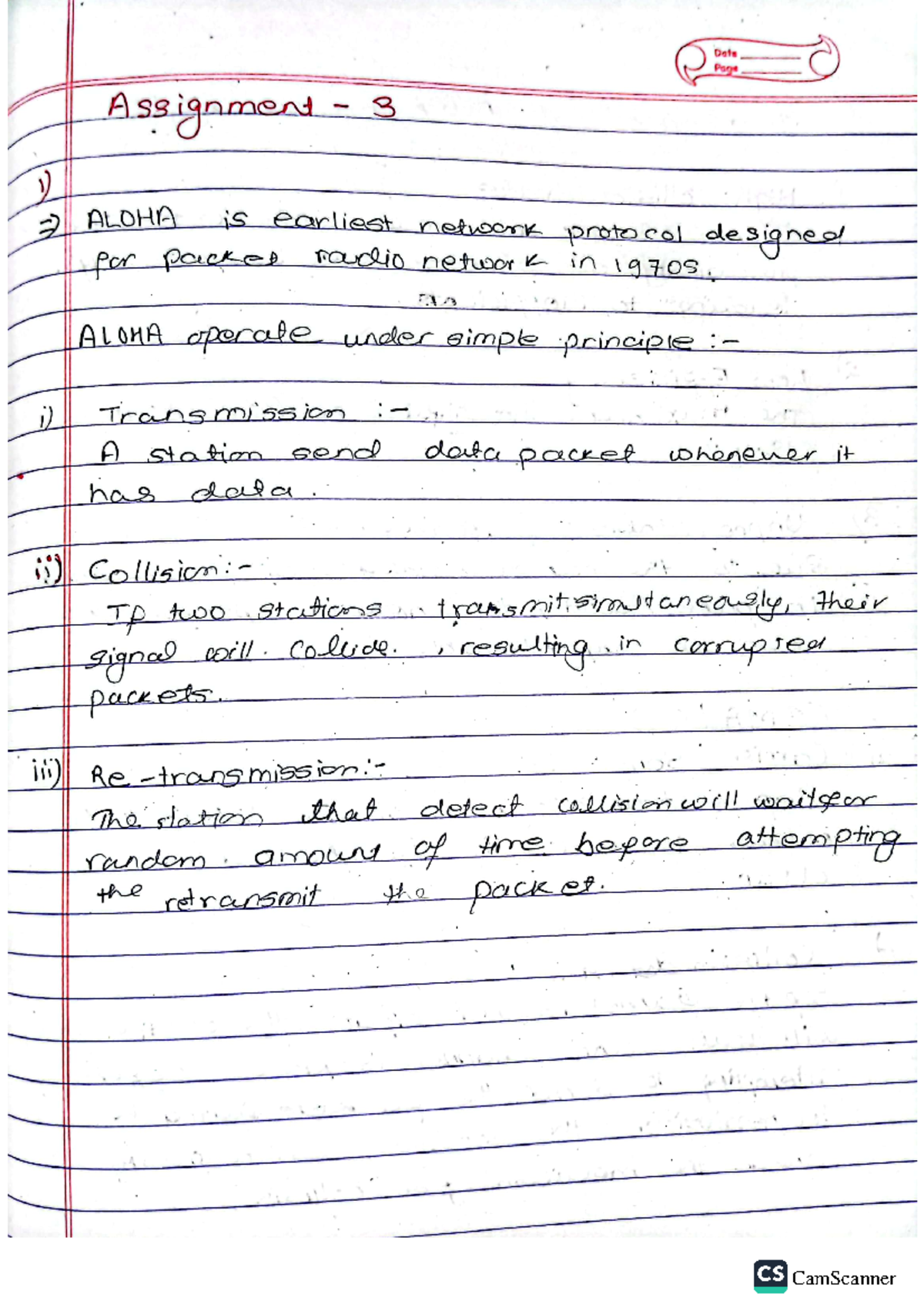 DC Assignment -3 - Date Page Assignment 3 ALOHA is earliest network ...