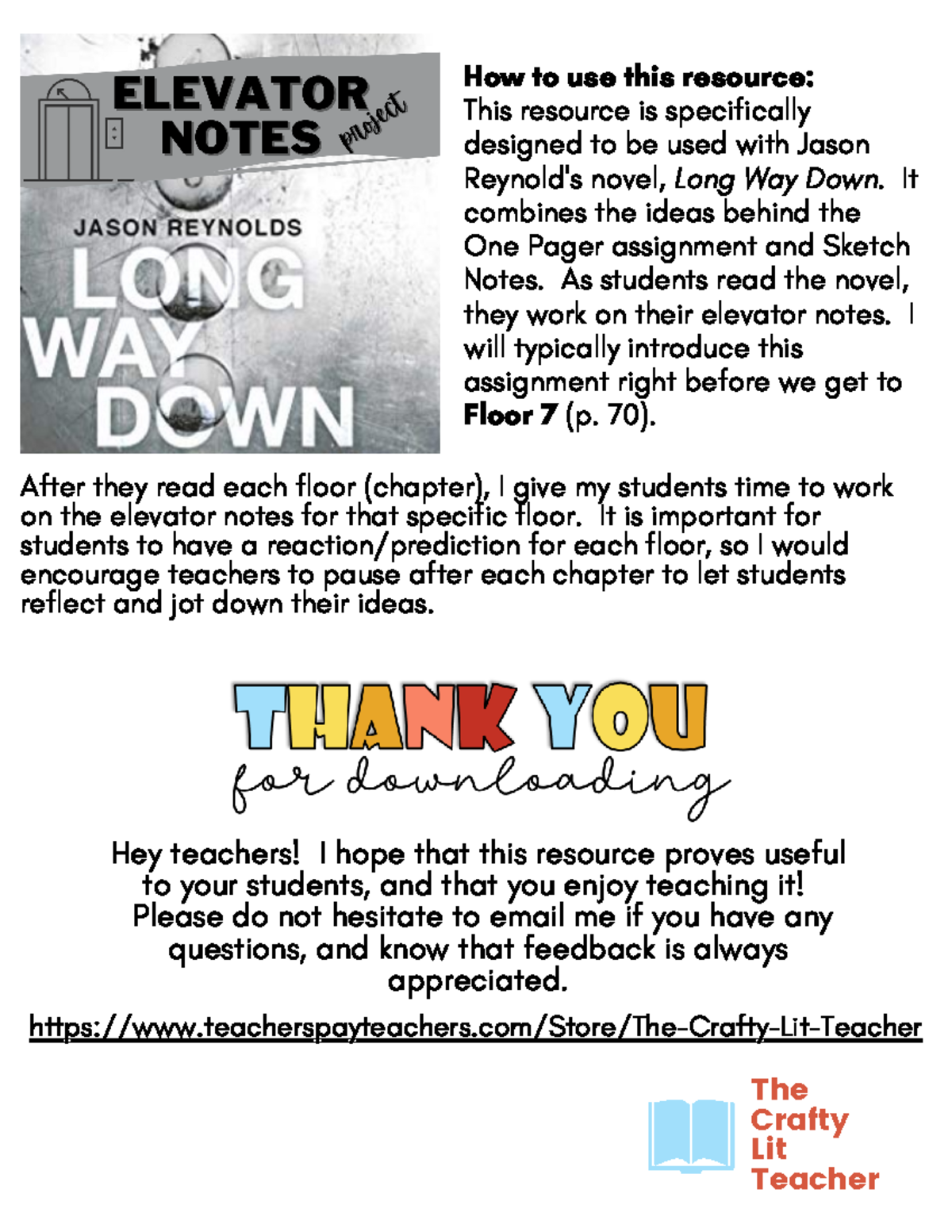 Elevator+Notes+Project+for+Long+Way+Down+with+Rubric+and+Student ...