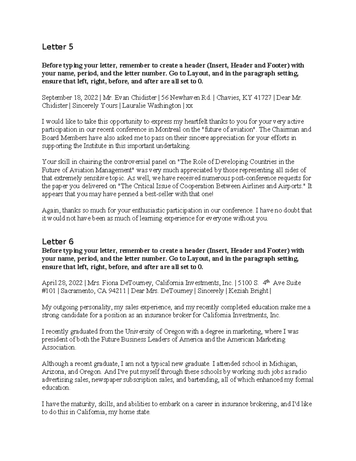 Business Letter 5 and 6 Practice - Letter 5 Before typing your letter ...