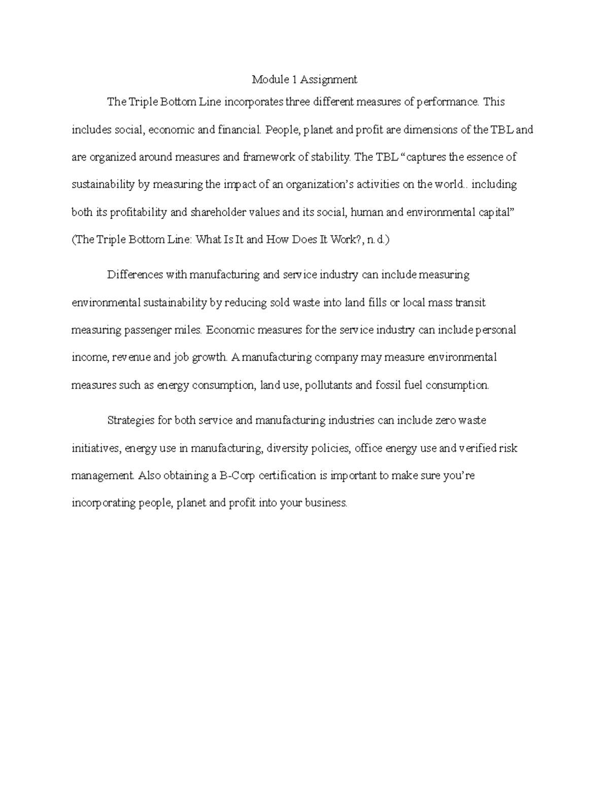 Module 1 assignment - Module 1 Assignment The Triple Bottom Line ...