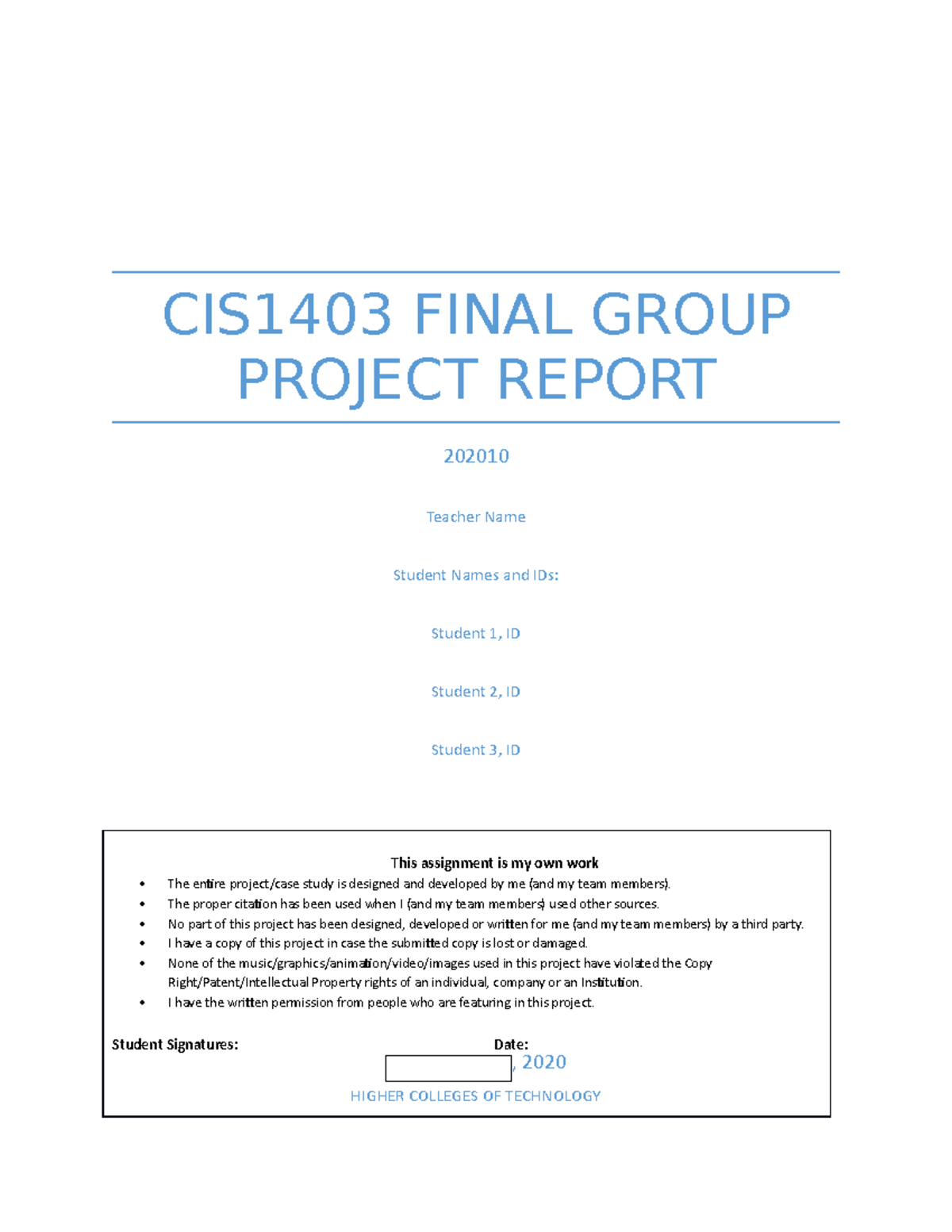 CIS 1403 Project Report Template - CIS1403 FINAL GROUP PROJECT REPORT ...