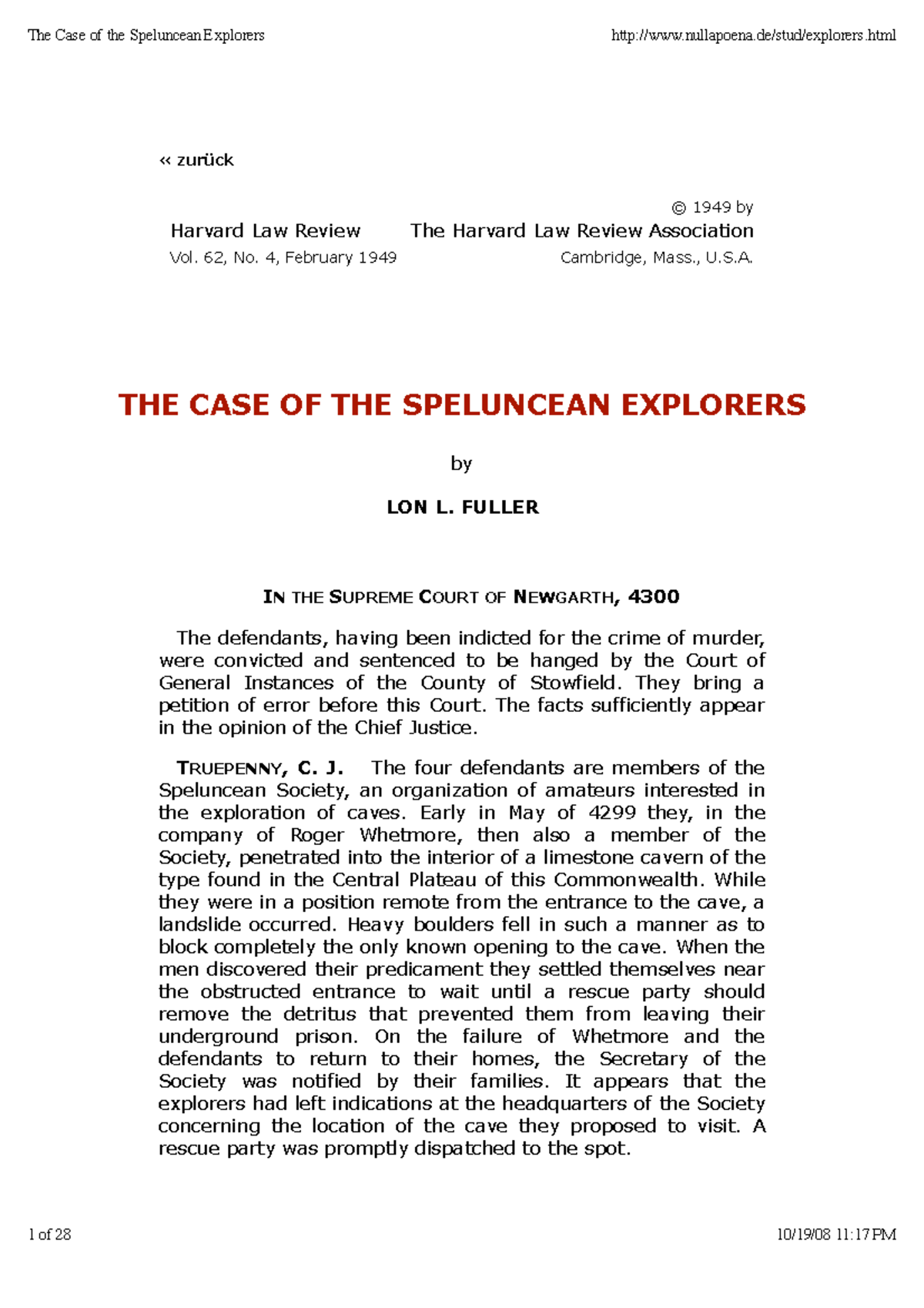 The Speluncean Explorers Case - « zurück Harvard Law Review Vol. 62, No ...