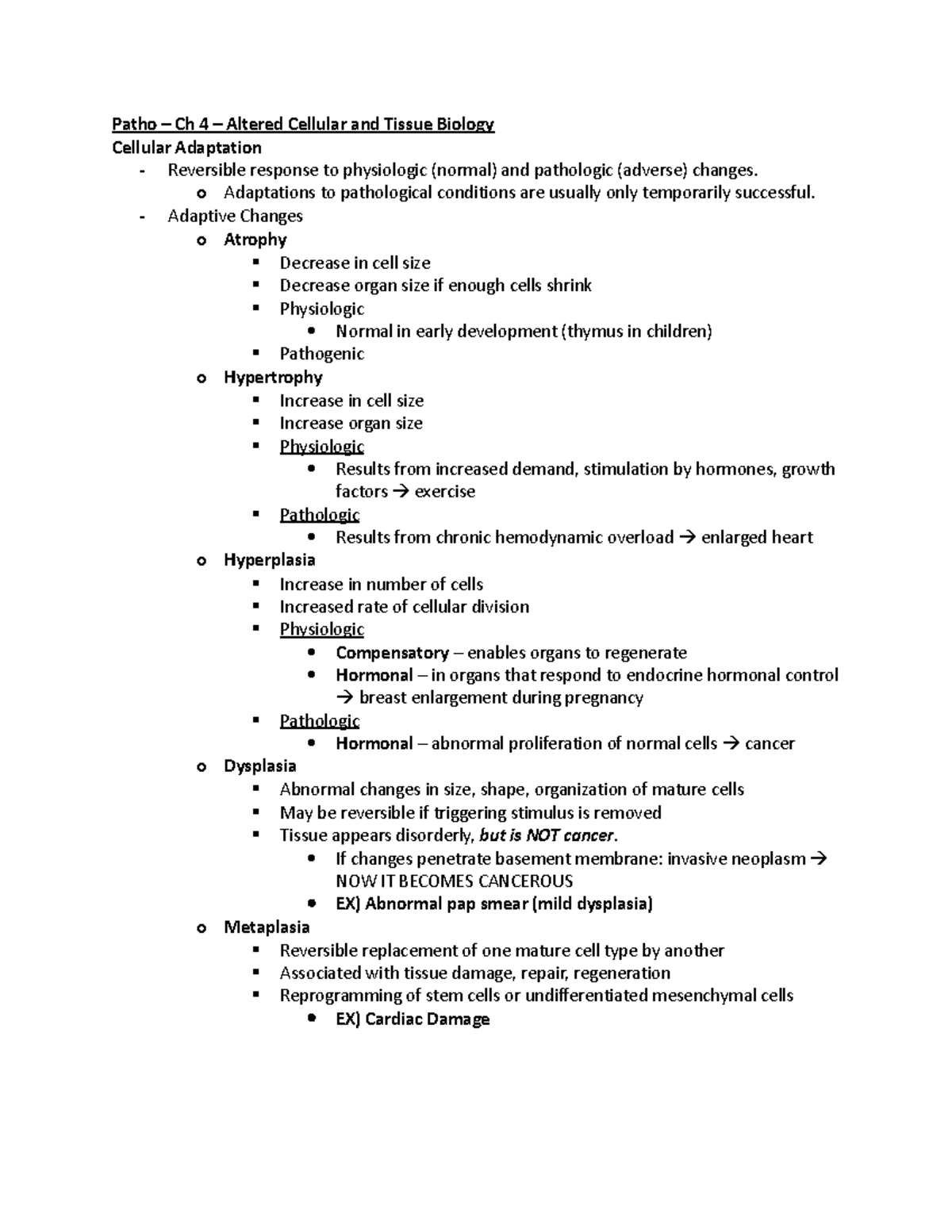 Week 2 - CH 4 - Altered Cellular and Tissue Biology - Patho – Ch 4 ...