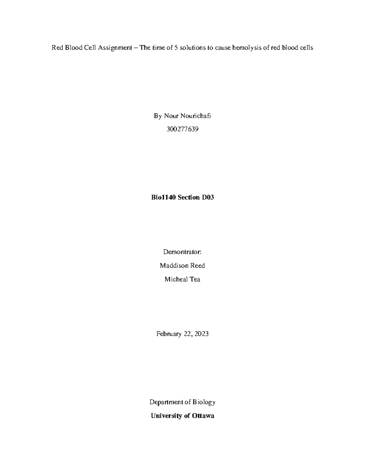 Biolab 2 RBC - lab report 2 RBC - Red Blood Cell Assignment – The time ...