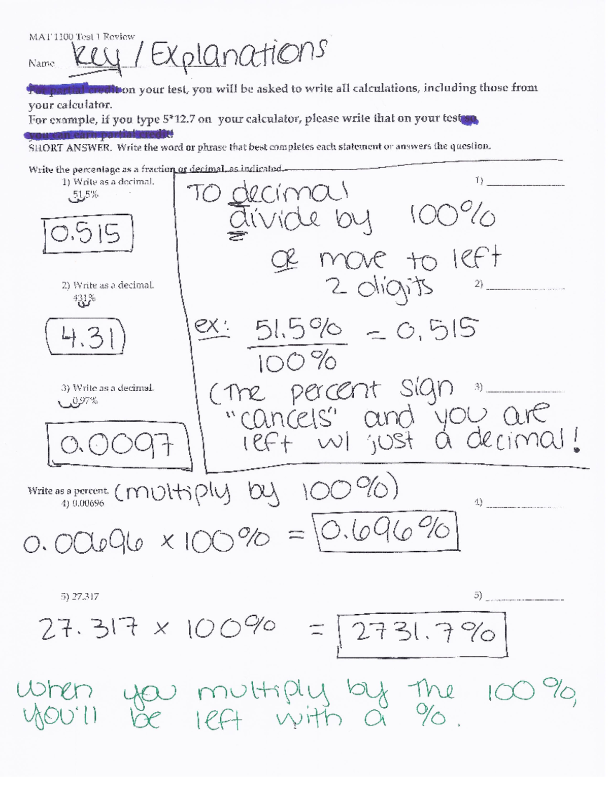 MAT 1100 Test 1 Detailed Solutions - MAT 1100 - Studocu
