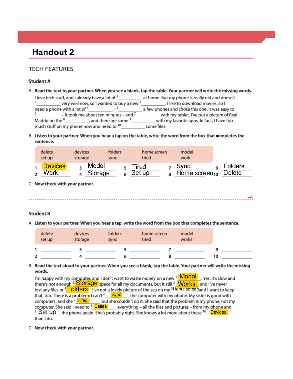 BUS 2.0 Level 3 Lesson Plan 2 Handout 2 - Inglés 3 - Handout 2 Devices ...