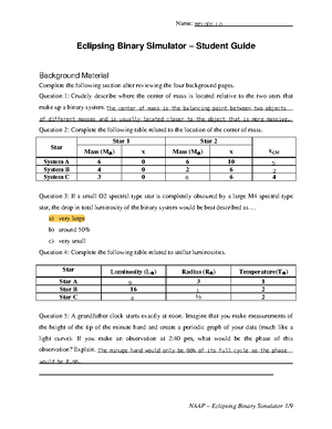 Lab 5 - lab 5 - Name: Eclipsing Binary Simulator – Student Guide Background Material Complete ...