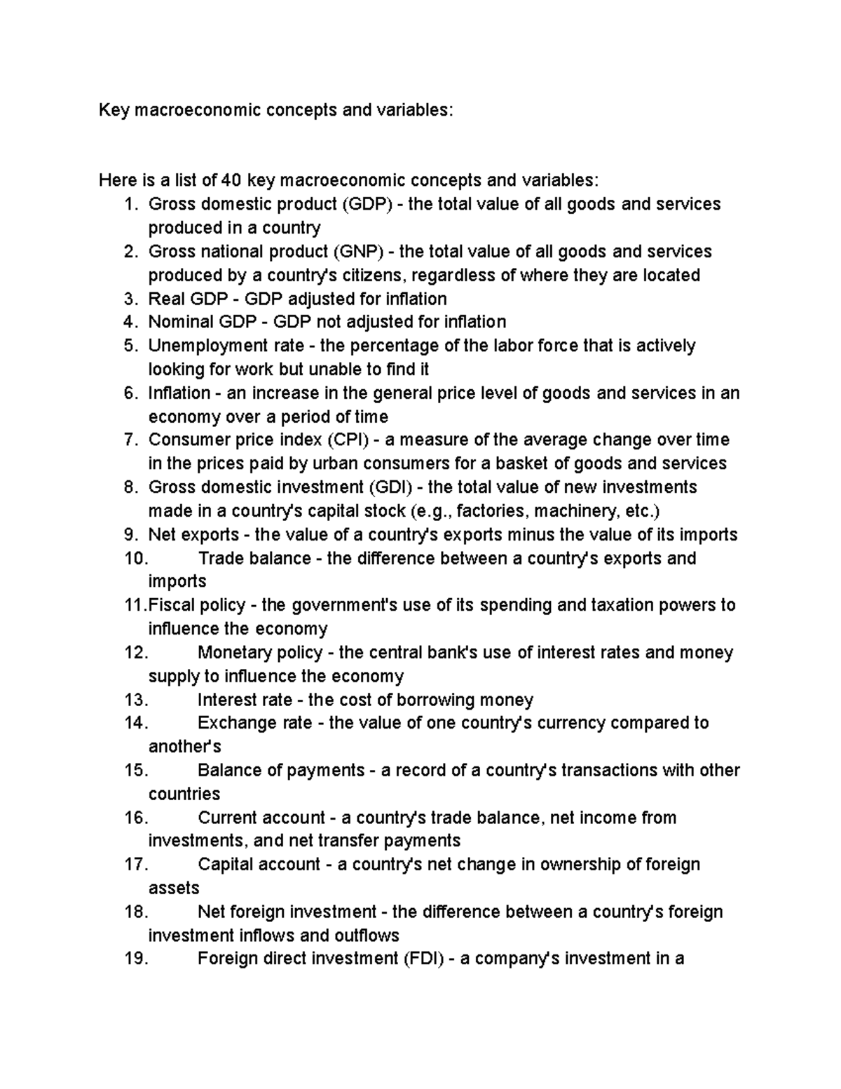 Key macroeconomic concepts and variables - Gross domestic product (GDP ...