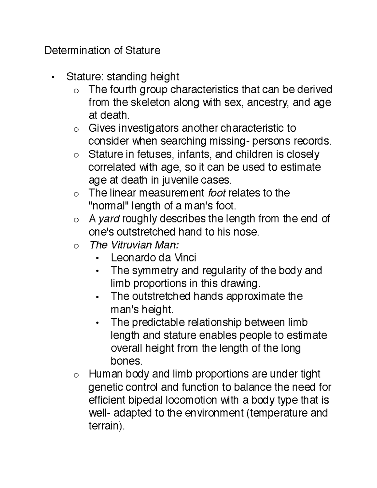 Ch 9 Notes - Summary Bare Bones - Determination of Stature Stature ...