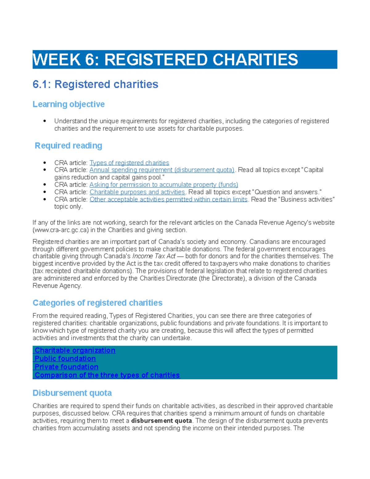 WEEK 6 chapter overview - WEEK 6: REGISTERED CHARITIES 6: Registered ...