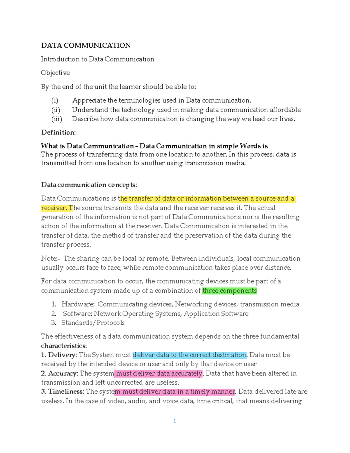 Lesson 1 Introduction to data communication - DATA COMMUNICATION Introduction to Data ...