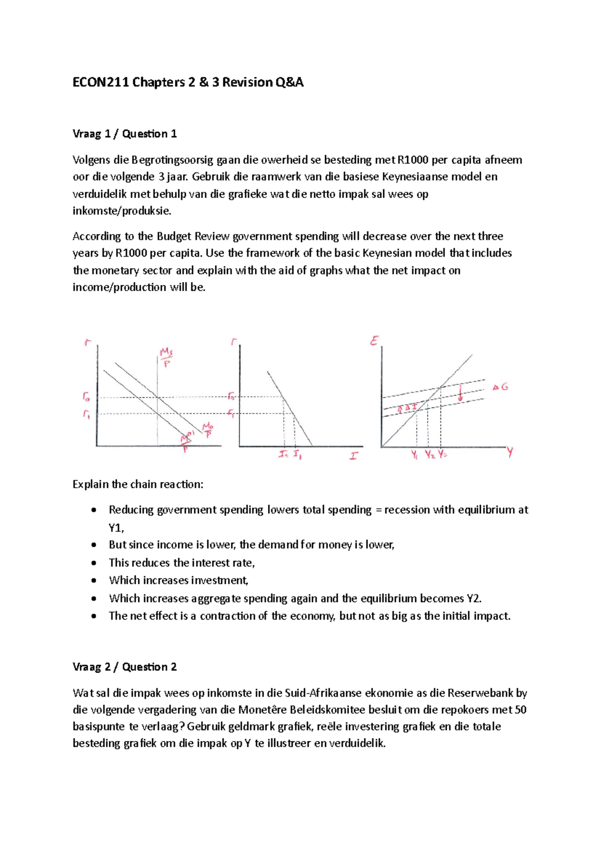 Revision Ch 2-3 memo - TEST 1 PREP - ECON211 Chapters 2 & 3 Revision Q ...