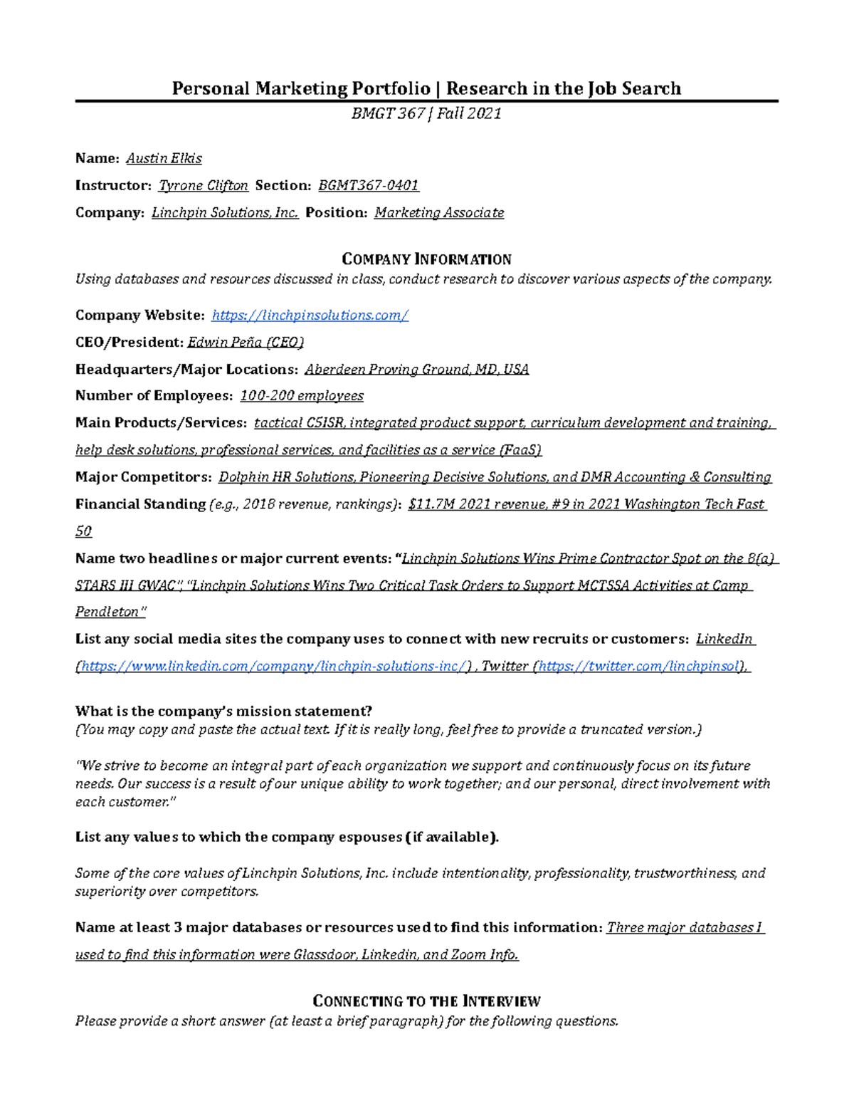 Research in the Job Search Assignment - Personal Marketing Portfolio ...