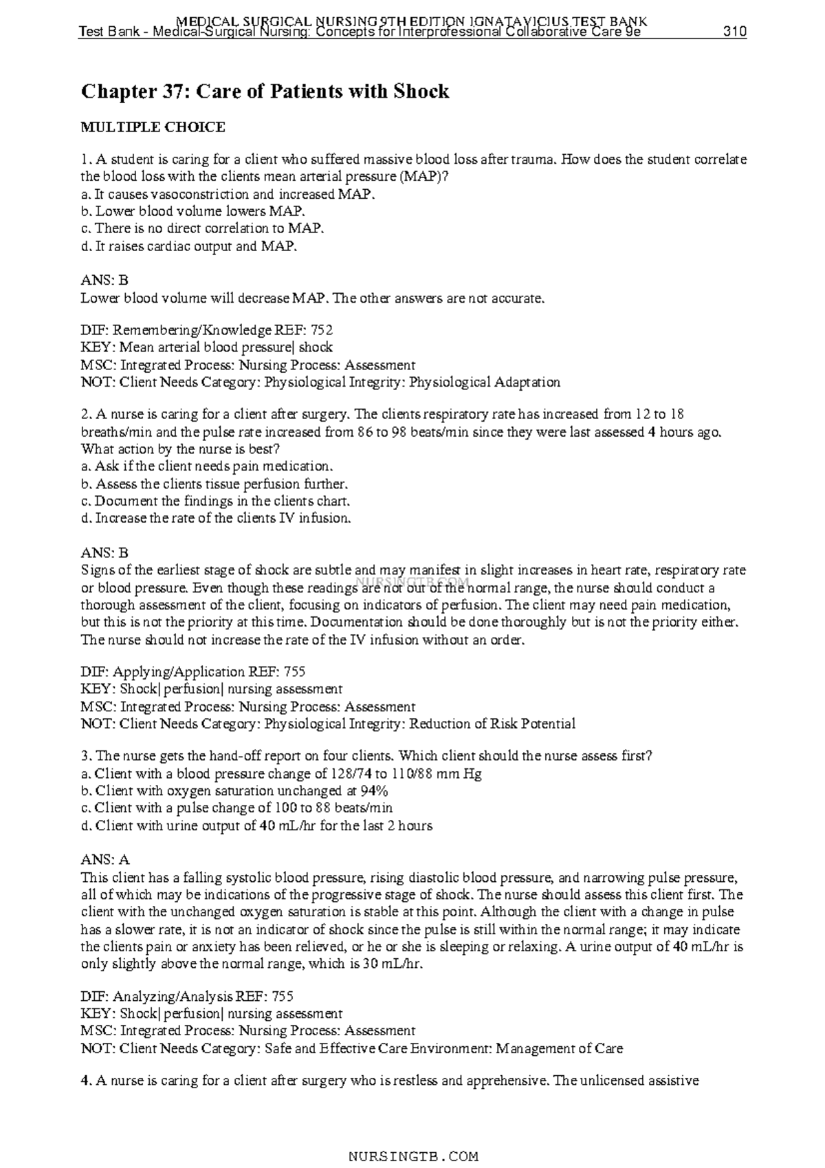 Chapter 37 Care of Patients with Shock - NU1205 - Studocu