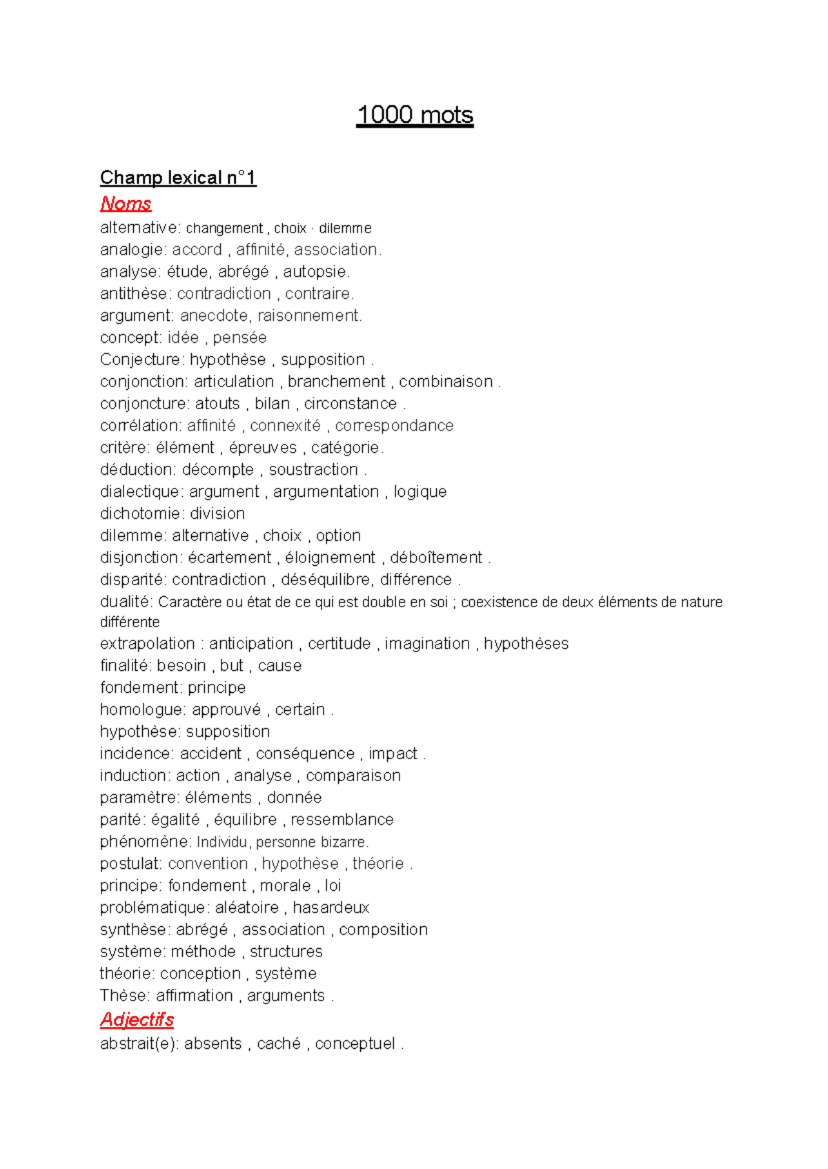 1000 mots liste de Voc - Cool - 1000 mots Champ lexical n° Noms ...