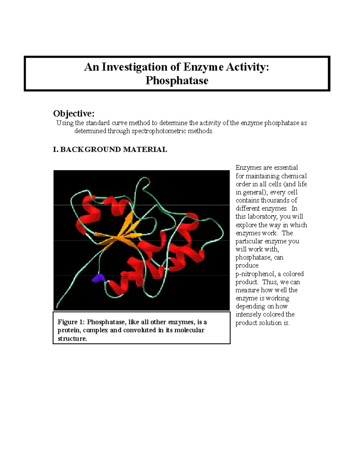 Enzyme Activity Phosphatase - I. BACKGROUND MATERIAL Figure 1 ...