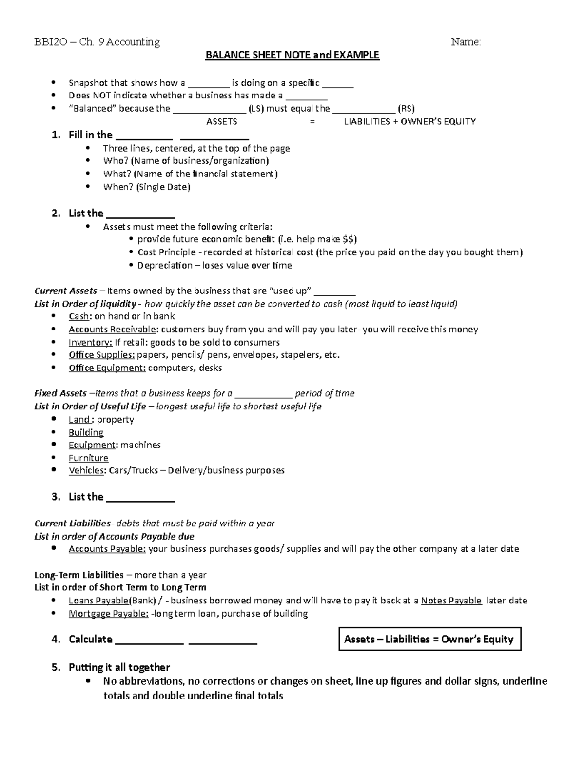 20 - Balance Sheet Note, Examples and Practice - BALANCE SHEET NOTE and ...