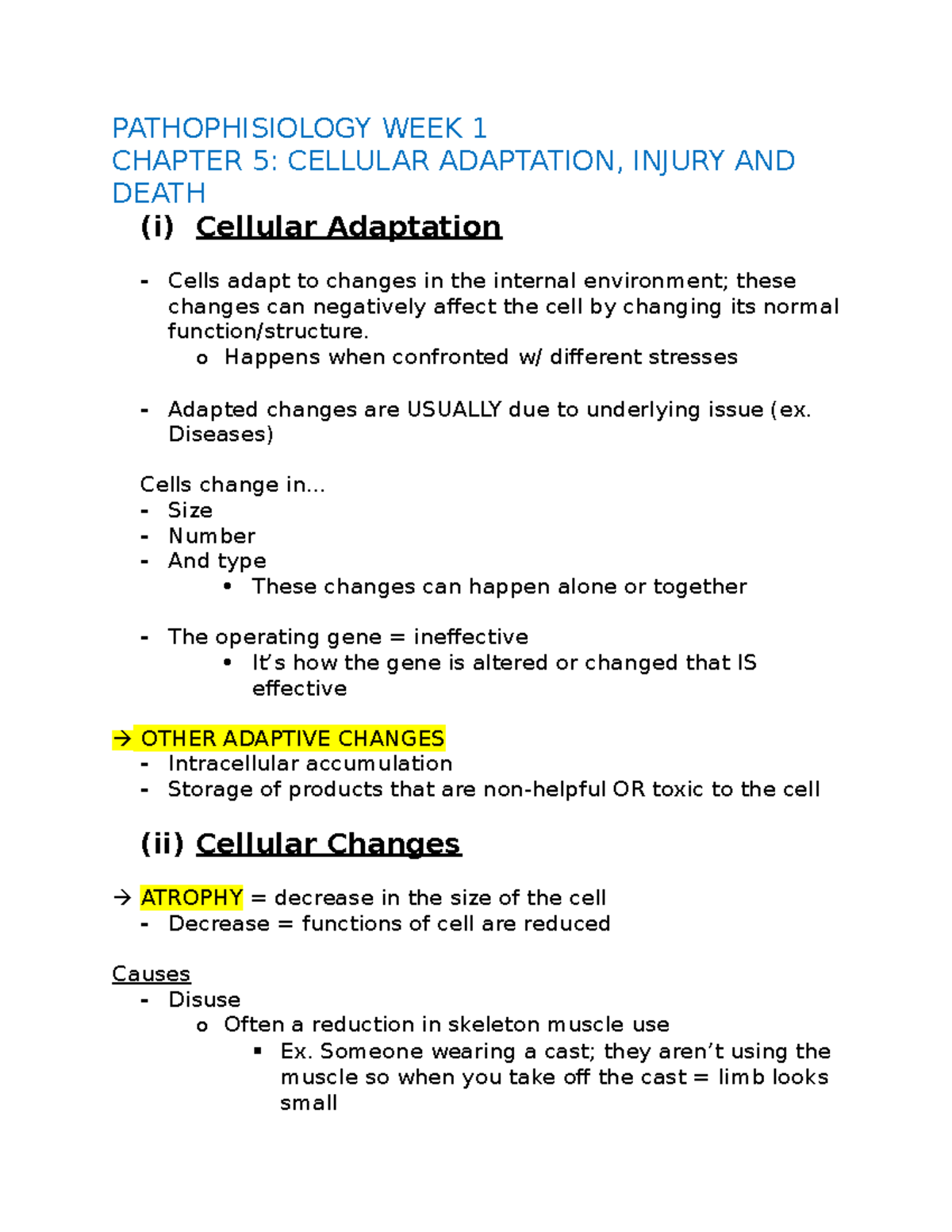 Pathophysiology Exam 1 - PATHOPHISIOLOGY WEEK 1 CHAPTER 5: CELLULAR ...