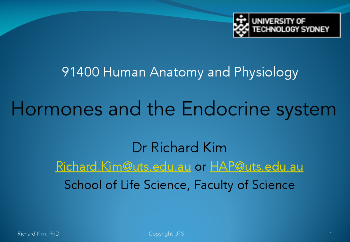 91400 HAP - Hormones and Endocrine System - Part 1 - Dr Richard Kim ...