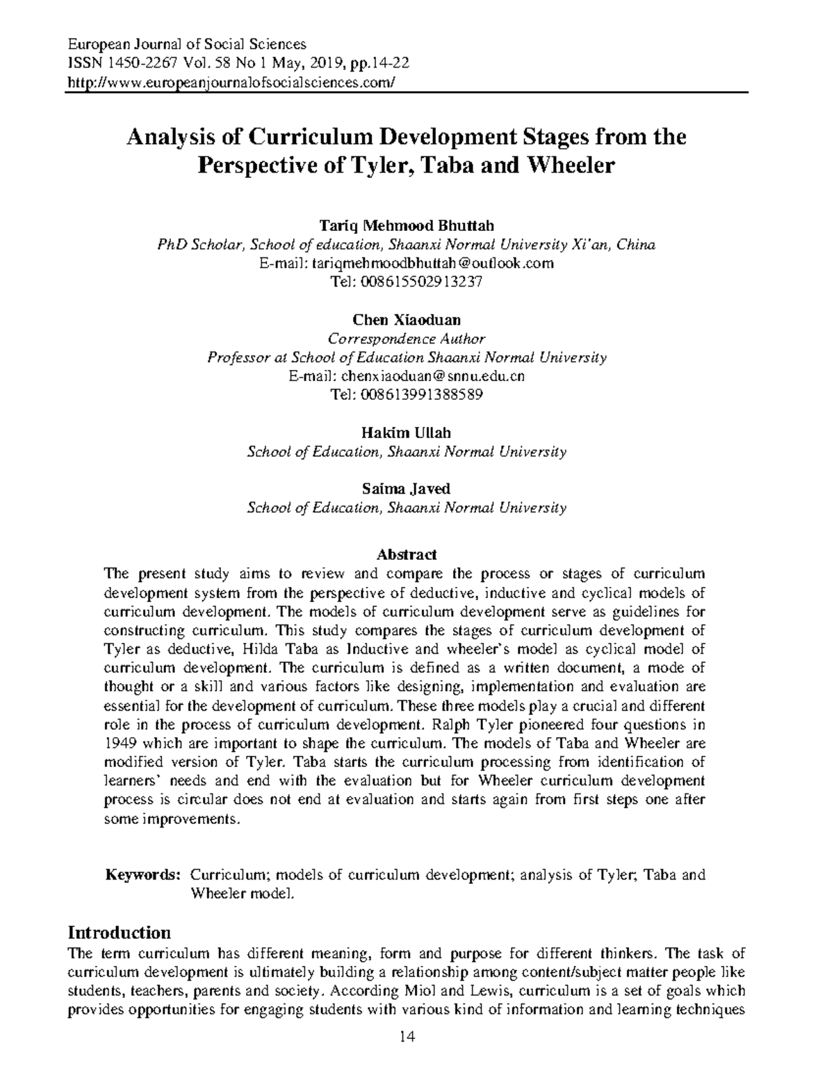 Analysisof Curriculum Development Stagesfromthe - European Journal of ...