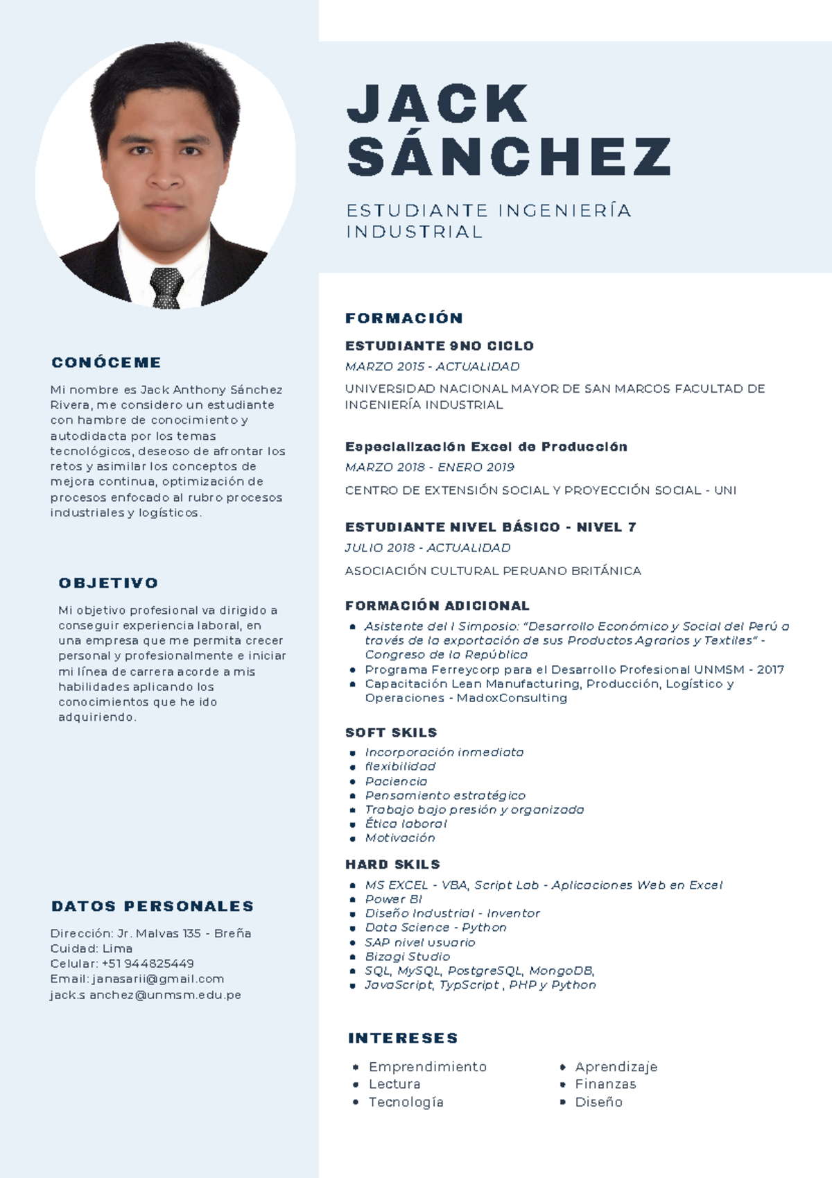 CV - Jack Anthony Sánchez Rivera - JACK SÁNCHEZ E S T U D I A N T E I N G E N I E R Í A I N D U ...