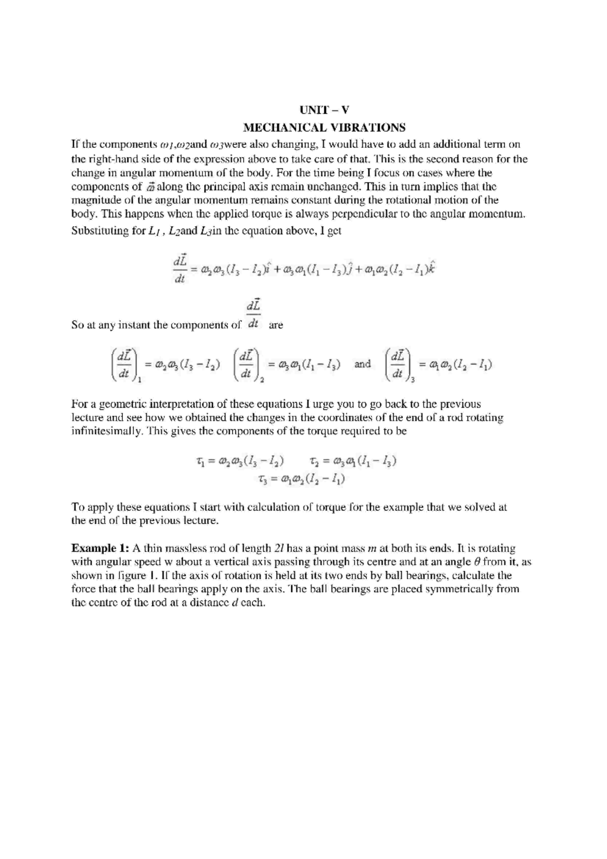 Unit - 5 Mechanical Vibration PART-1 - Quantum Mechanics Nkj - Studocu