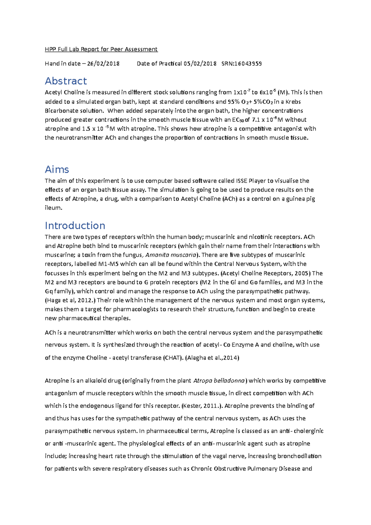 Report based on Organ Water Bath Experiment - HPP Full Lab Report for ...