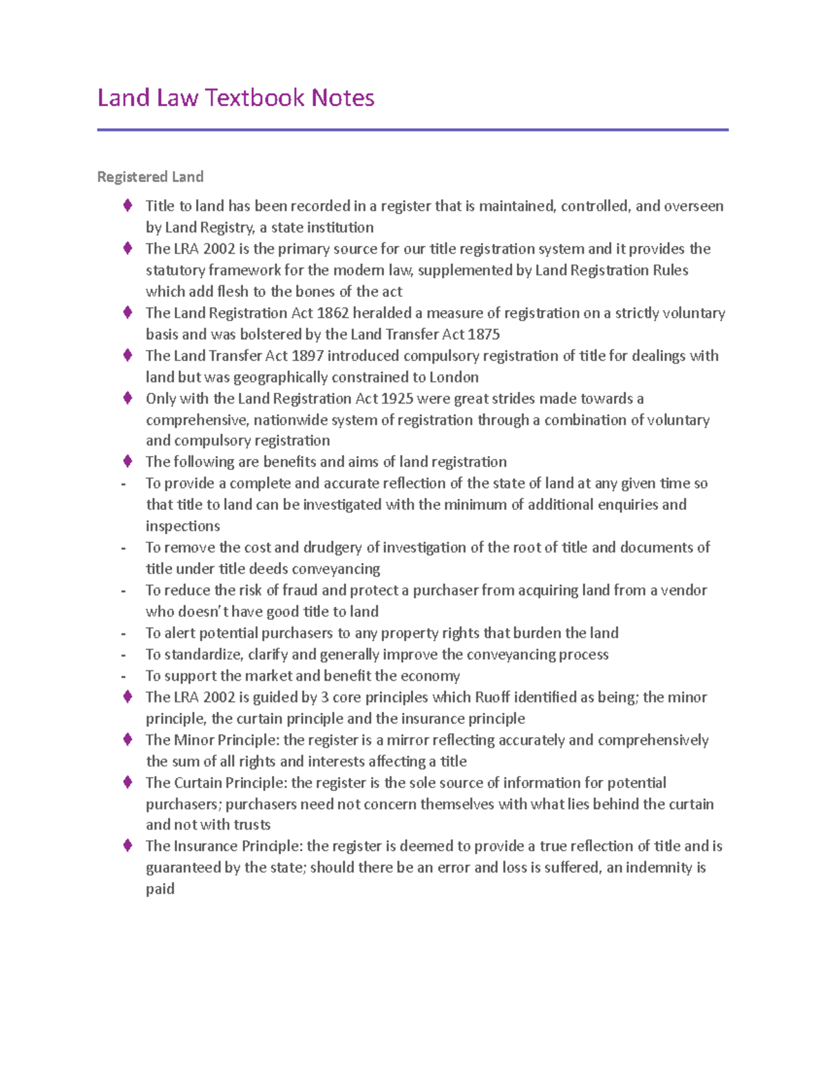 Land Law Chris Bevin Textbook Notes - Land Law Textbook Notes ...