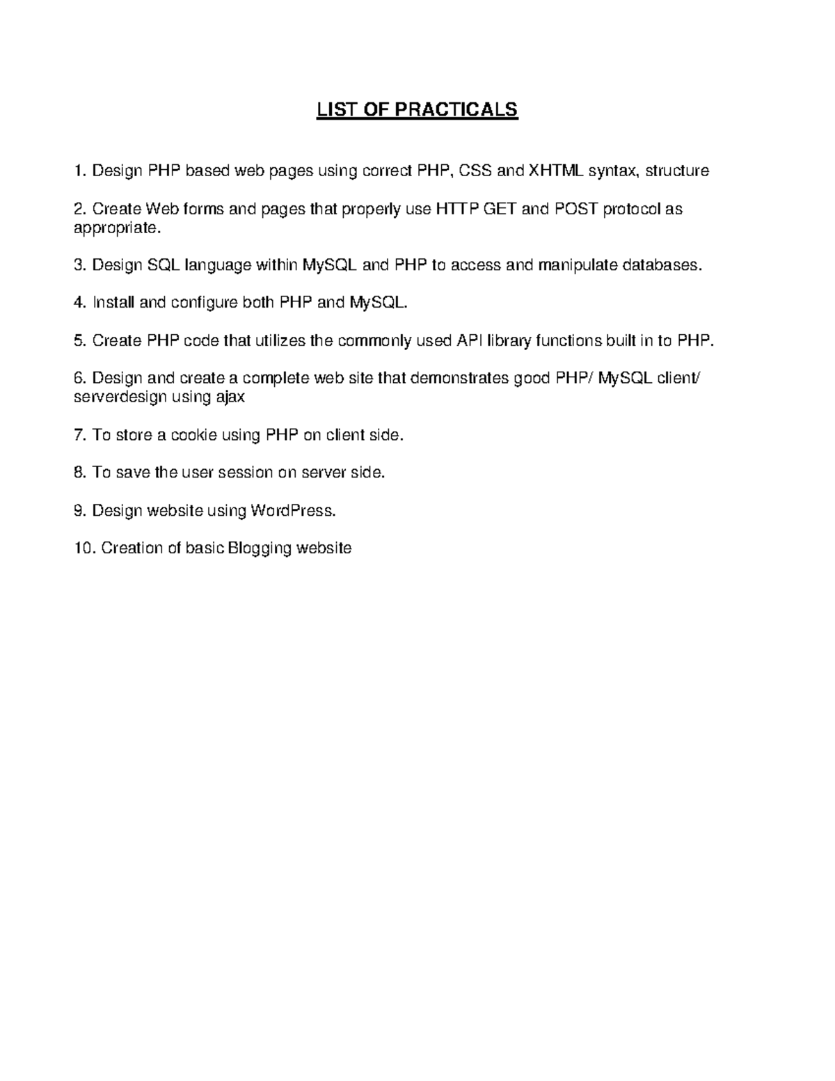 PHP - PHP, Bteup Syllabus base 10 Practical - LIST OF PRACTICALS Design PHP based web pages ...