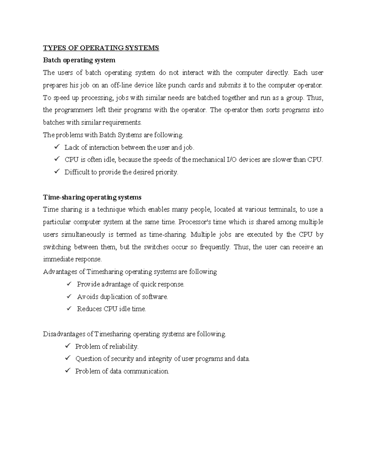 computational mathematics - TYPES OF OPERATING SYSTEMS Batch operating ...